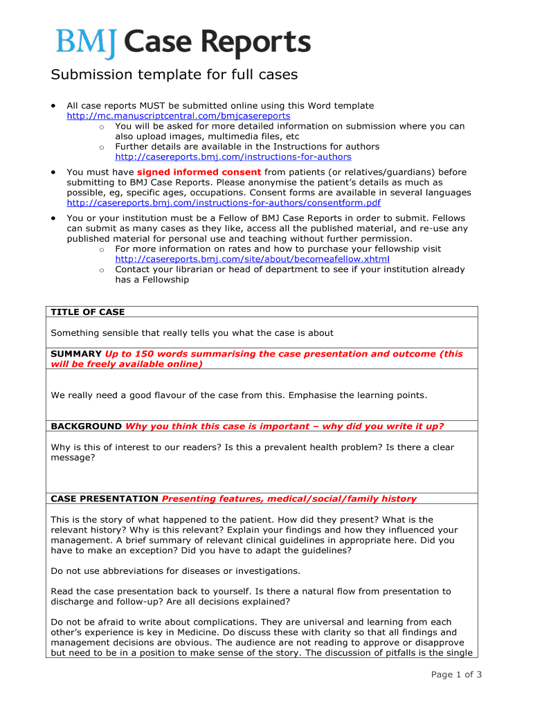 Fillable Online Submission template for full cases Fax Email Print - pdfFiller