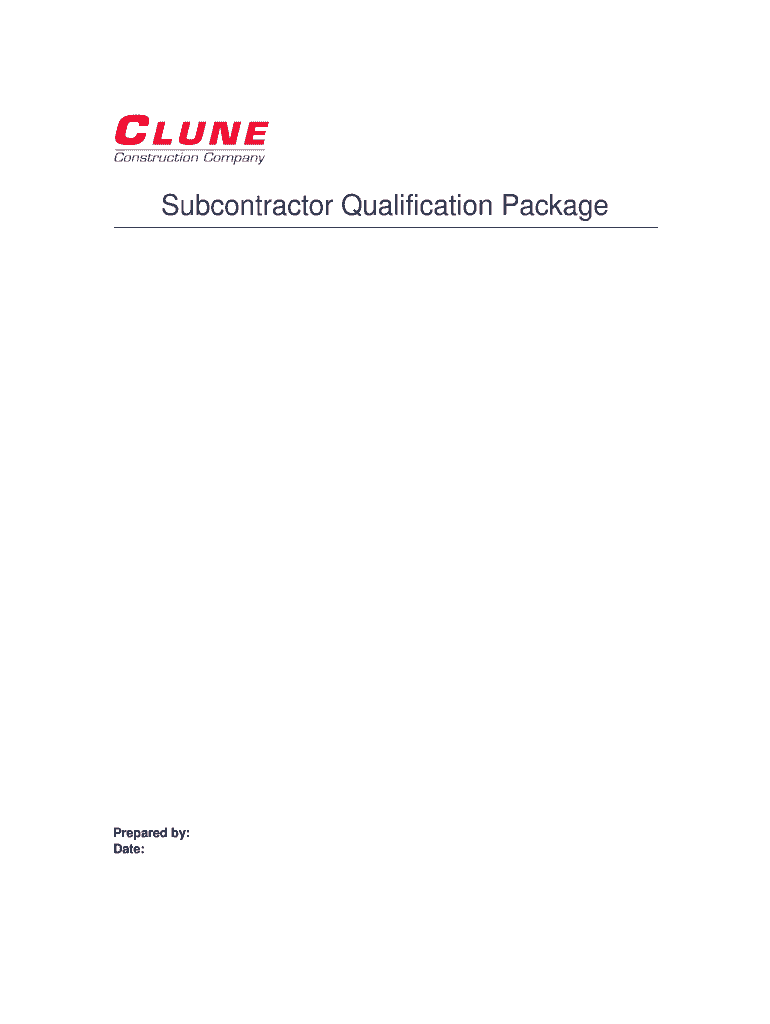 Fillable Online Subcontractor Qualification Package Prepared by: Date ...