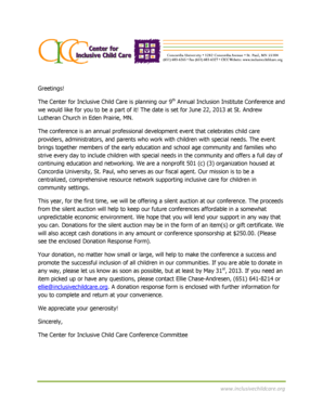 Fillable Online inclusivechildcare CICC Conference Donation Response ...