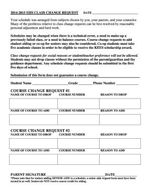 Fillable Online easternhs SENECA HIGH SCHOOL CLASS CHANGE REQUEST Fax ...