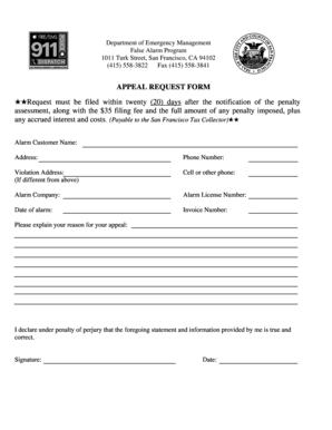 Fillable Online APPEAL REQUEST FORM Request must be filed within twenty ...