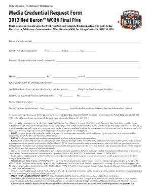 Fillable Online Media Credential Request Form - WCHA.com Fax Email Print - pdfFiller