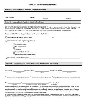 Fillable Online COVERAGE REDUCTION REQUEST FORM Clear Form Fax Email ...