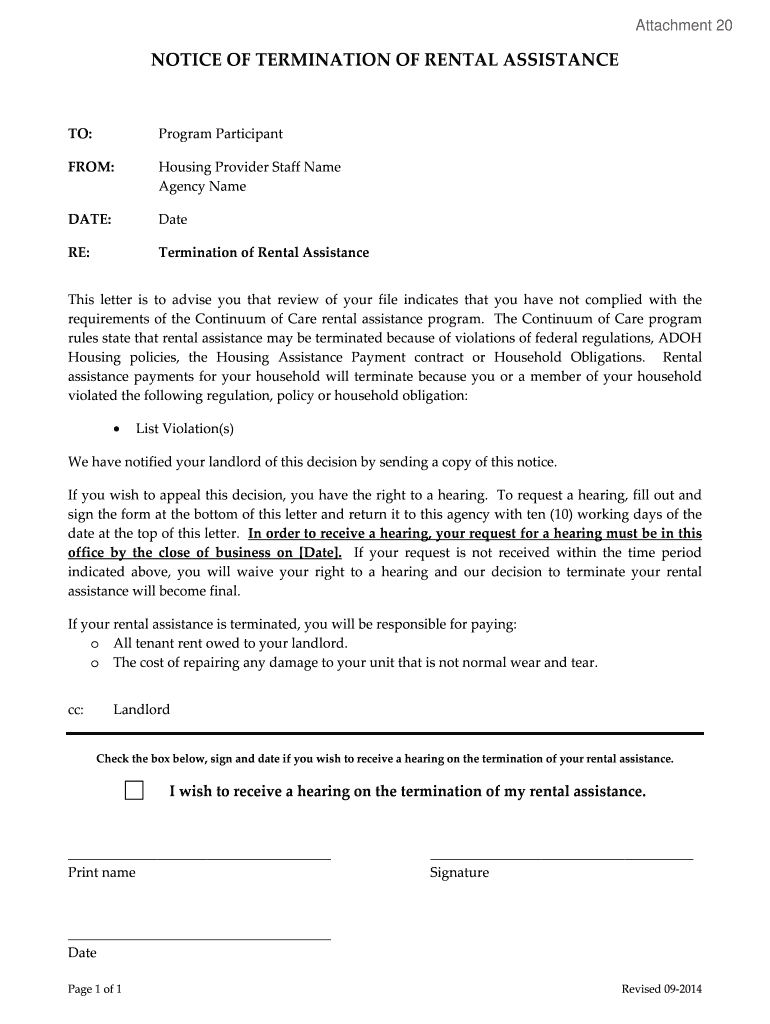Fillable Online Attachment 20 - Notice of Termination of Rental ...