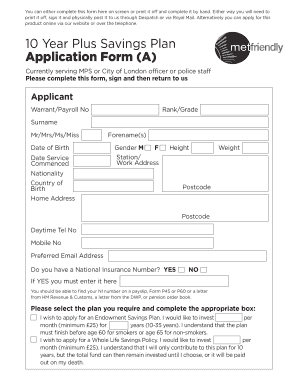 Fillable Online mpfs org 10 Year Plus Savings Plan Application Form (A ...