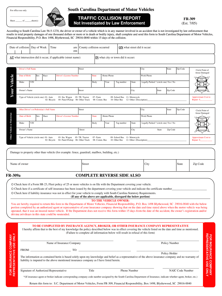 FR 309 Traffic Collision Report Fill And Sign Printable Template 