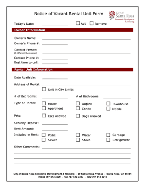 Fillable Online Notice of Vacant Rental Unit Form Fax Email Print ...