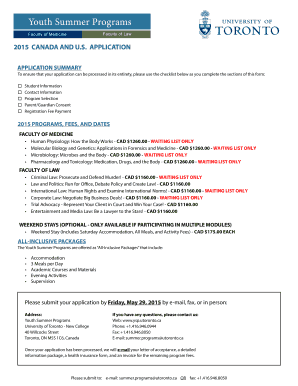 Fillable Online 2015 CANADA AND U.S. APPLICATION - Youth Summer ...