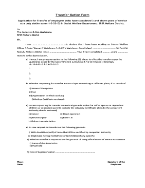 Fillable Online nellore ap nic Transfer Option Form - nellore ap nic ...