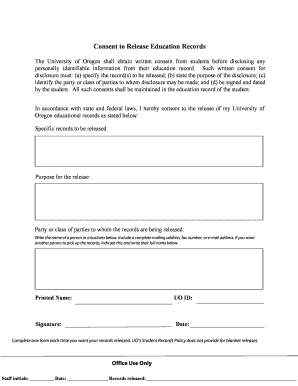 Fillable Online registrarold uoregon Consent to Release Education ...