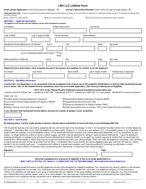 Fillable Online LBH LLC Lifeline Form Fax Email Print - pdfFiller