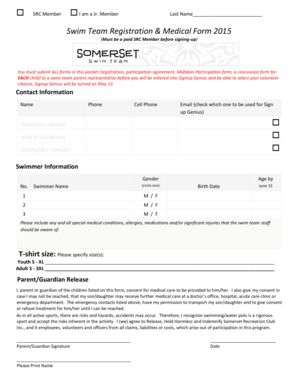 Fillable Online somersetrec Swim Team Registration & Medical Form 2015 ...