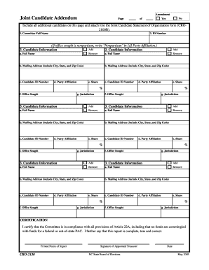 Fillable Online alt ncsbe Joint Candidate Addendum - alt ncsbe Fax ...