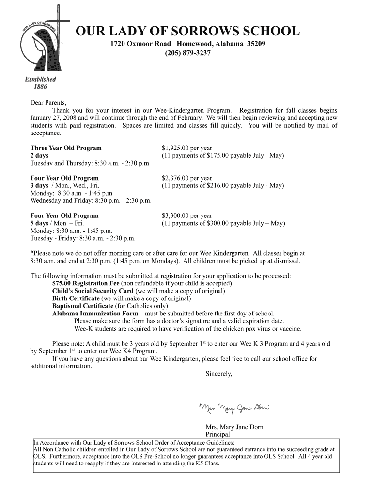 Fillable Online Registration letter 3's and 4's 2008-2009.pdf Fax Email ...
