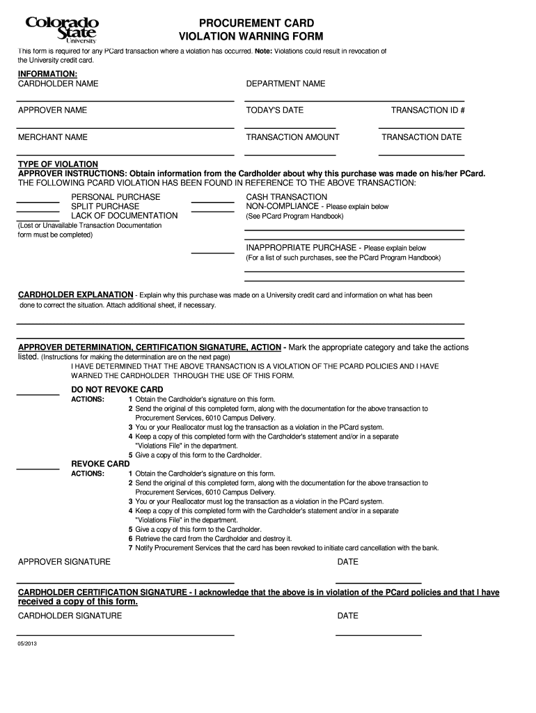 Fillable Online wsnet colostate Violation Warning Form - Colorado State ...