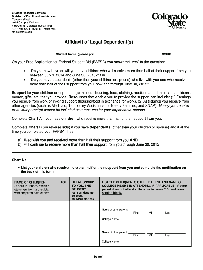 Fillable Online wsnet colostate Affidavit of Legal Dependent(s ...