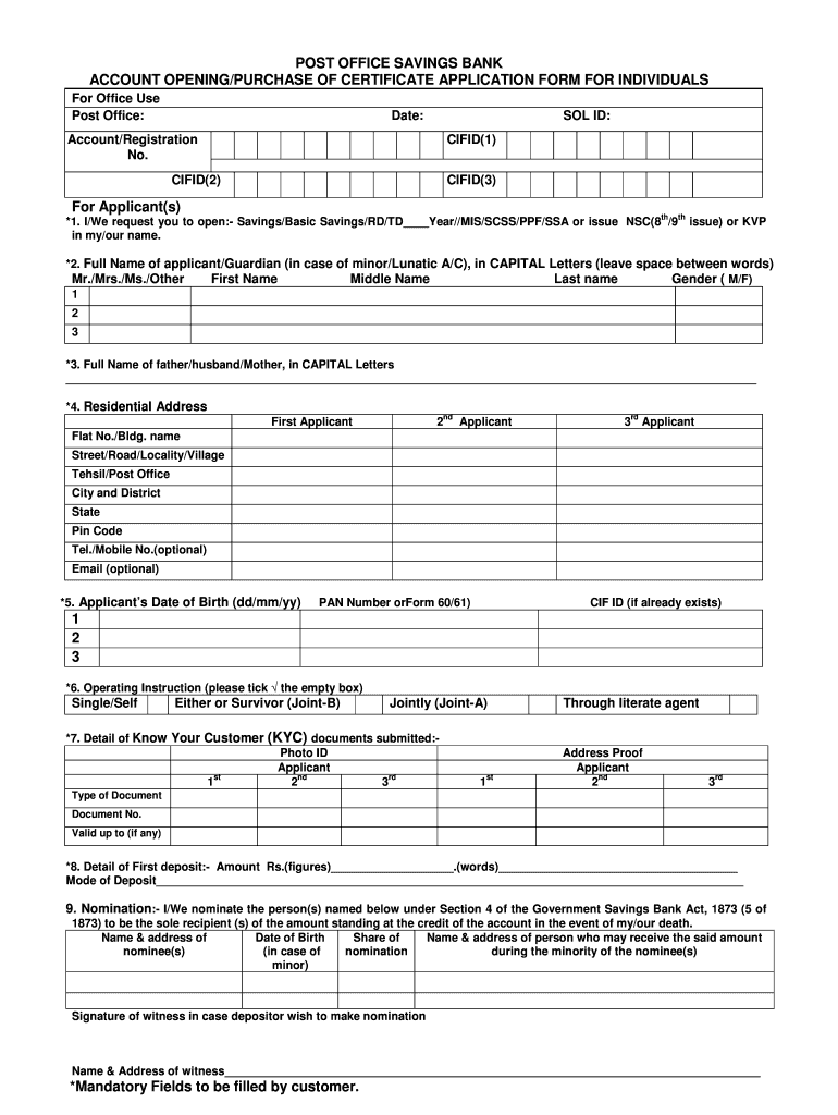 Post Office Account Opening Form Fill Online Printable Fillable Post Office Account Opening Form Fill Online Printable Fillable