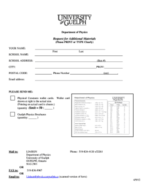 Fillable Online physics uoguelph Constant Card and Other Material ...