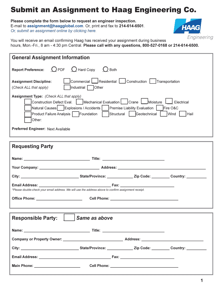 Fillable Online Submit an Assignment to Haag Engineering Co. - Haag ...