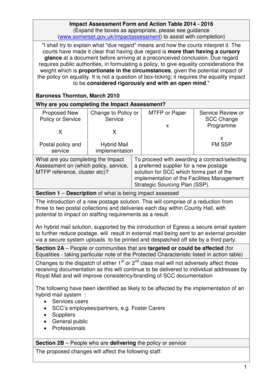 Fillable Online Impact Assessment Form and Action Table 2014 2016 Fax ...