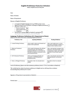 Fillable Online stanforduniversity English Proficiency Form for J ...