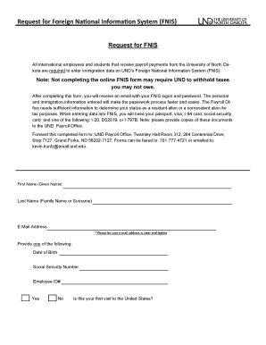 Fillable Online und Request for Foreign National Information System ...