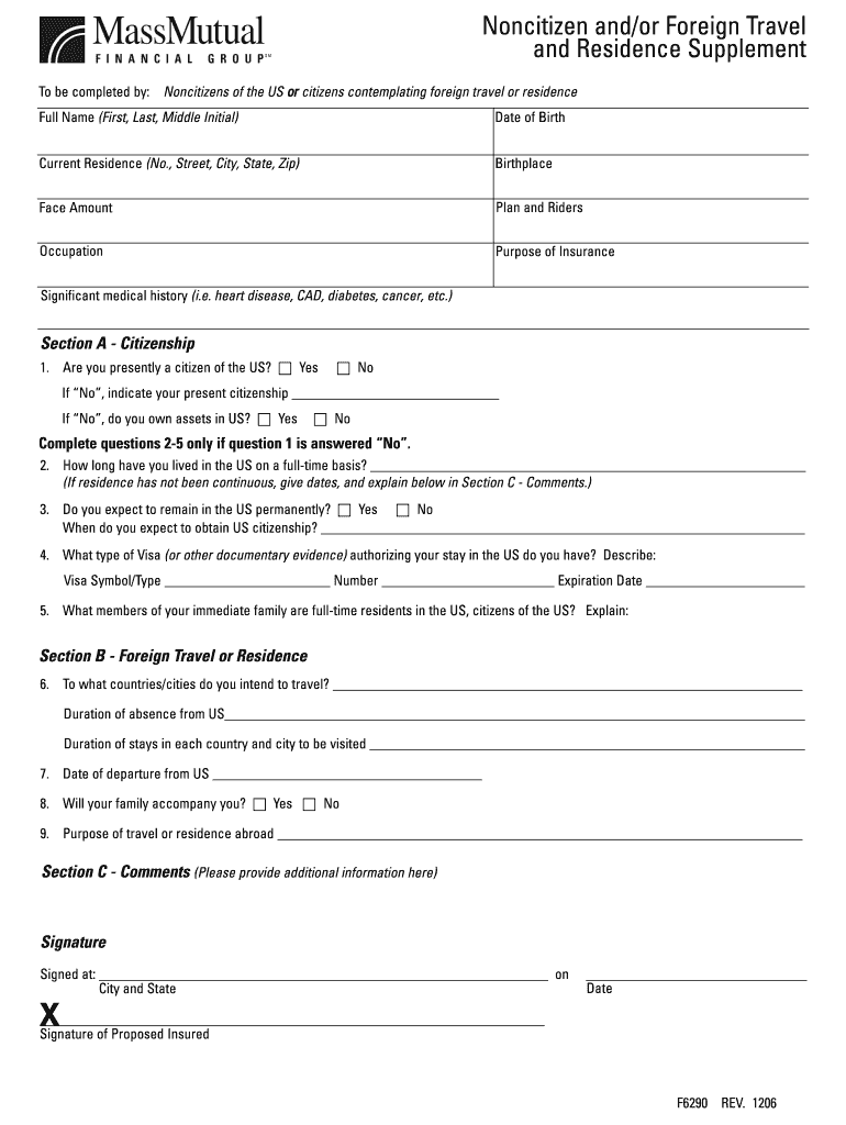 Fillable Online Noncitizen and/or Foreign Travel and Residence ...