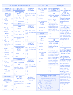 Fillable Online OFFICIAL GENERAL ELECTION SAMPLE BALLOT LAKE COUNTY ...