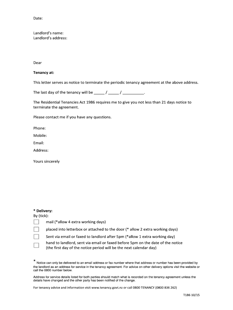 Fillable Online Tenant letter to landlord 14 days' notice - Tenancy ...