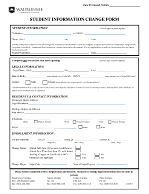 Fillable Online waubonsee DateProcessed/Initials STUDENT INFORMATION ...