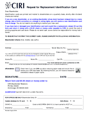 Fillable Online Shareholder Request for Replacement Identification Card ...