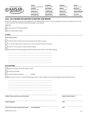 Fillable Online 2014 2015 income explanation to support low ...