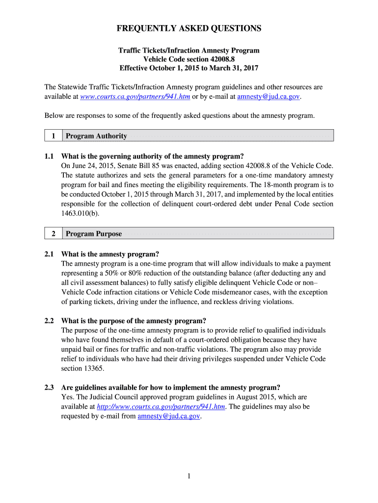 Fillable Online Traffic Tickets/Infraction Amnesty Program Fax Email ...
