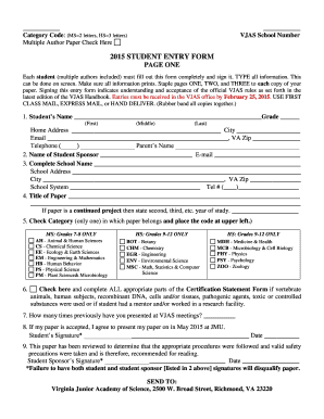 Fillable Online 2014-2015 VJAS Student Entry Form-Certification Form ...