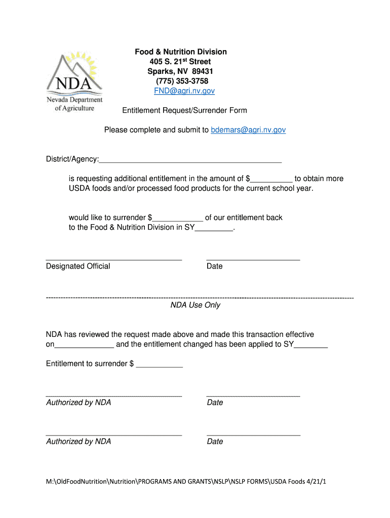 Fillable Online Entitlement Request/Surrender Form Fax Email Print ...
