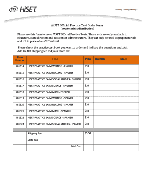 Fillable Online HiSET Official Practice Test Order Form Fax Email Print ...