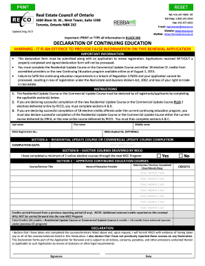 Fillable Online reco on Declaration of Continuing Education NEW MCE v7 ...