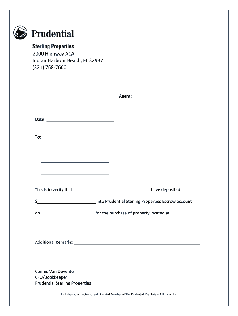 Fillable Online Escrow Verification Form-PDF - Agent Image Fax Email ...