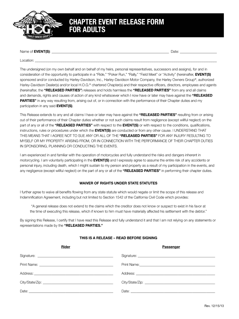 Fillable Online CHAPTER EVENT RELEASE FORM FOR ADULTS Fax Email Print ...