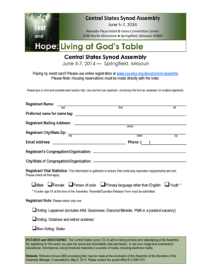 Fillable Online Registration Form - Central States Synod Fax Email ...