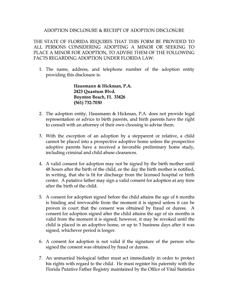 Fillable Online Adoption Disclosure & Receipt of Disclosure.doc Fax ...