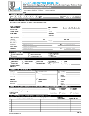 Fillable Online dcb co Commercial Account Opening Form - DCB Fax Email ...