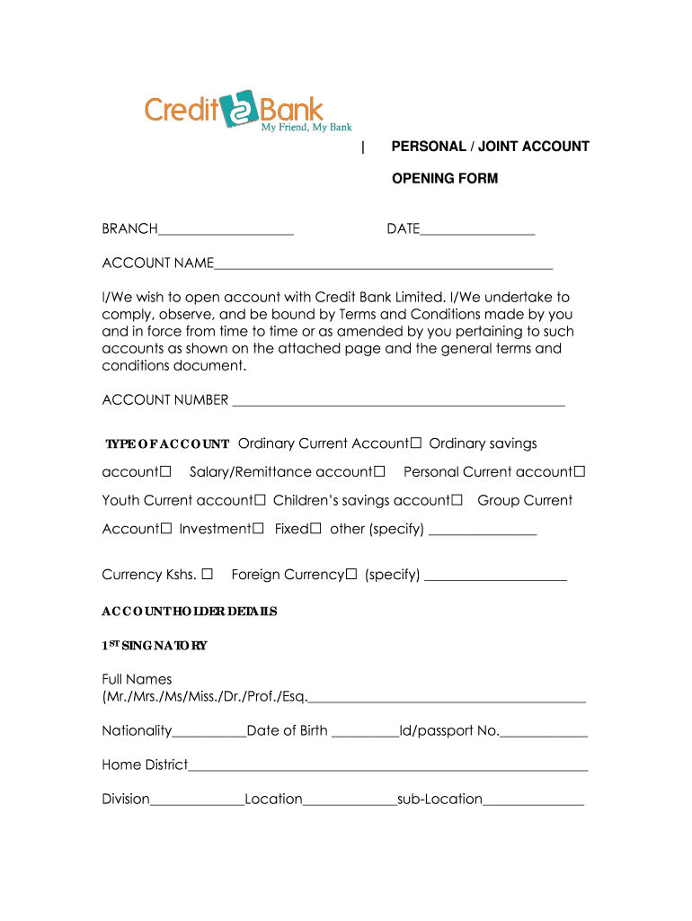 Fillable Online creditbank co Account Opening Personal Account Form ...