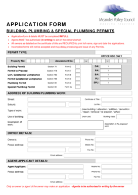 Fillable Online Application Form - Building, Plumbing and ... - Meander ...