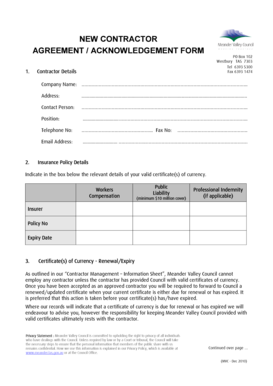 Fillable Online NEW CONTRACTOR AGREEMENT / ACKNOWLEDGEMENT FORM Fax ...