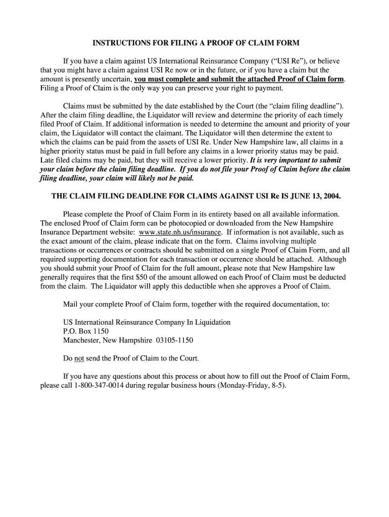 Fillable Online hicilclerk Instructions for Filing Proof of Claim Form ...