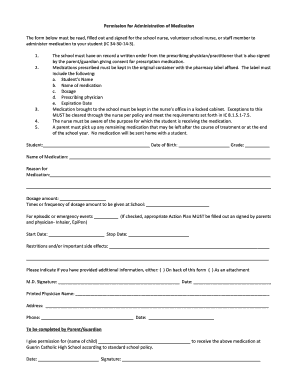 Fillable Online guerincatholic Permission for Administration of ...