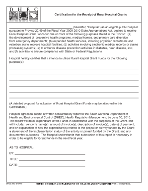 Fillable Online scdhec Certification for the Receipt of Rural Hospital ...