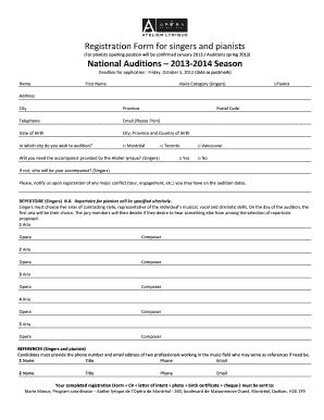 Fillable Online Registration Form for singers and pianists Fax Email ...
