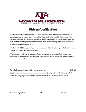 Fillable Online animalscience tamu Pick Up Verification Form ...